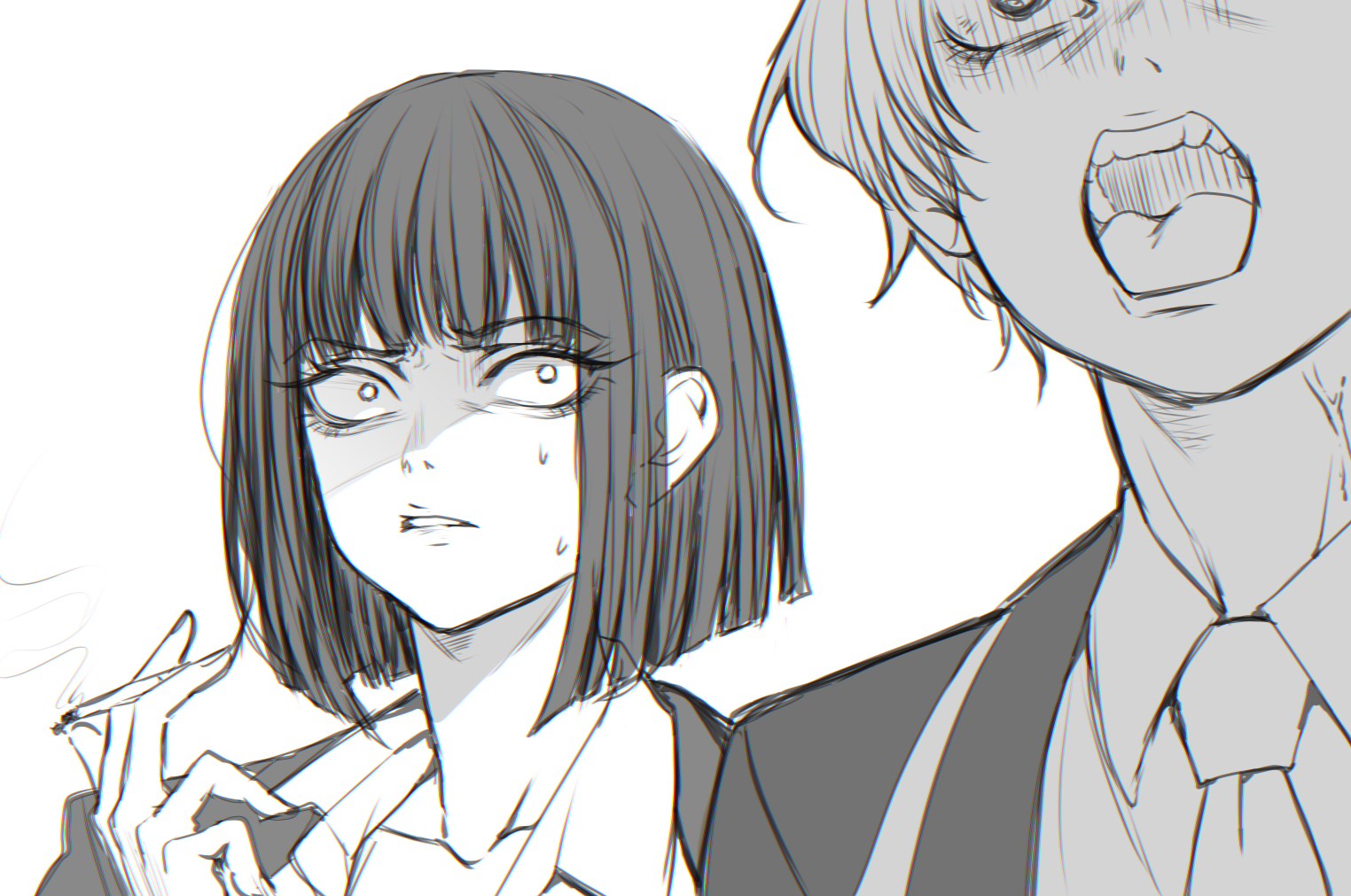 Safebooru - 1boy 1girl angry cigarette holding holding cigarette limbus ...