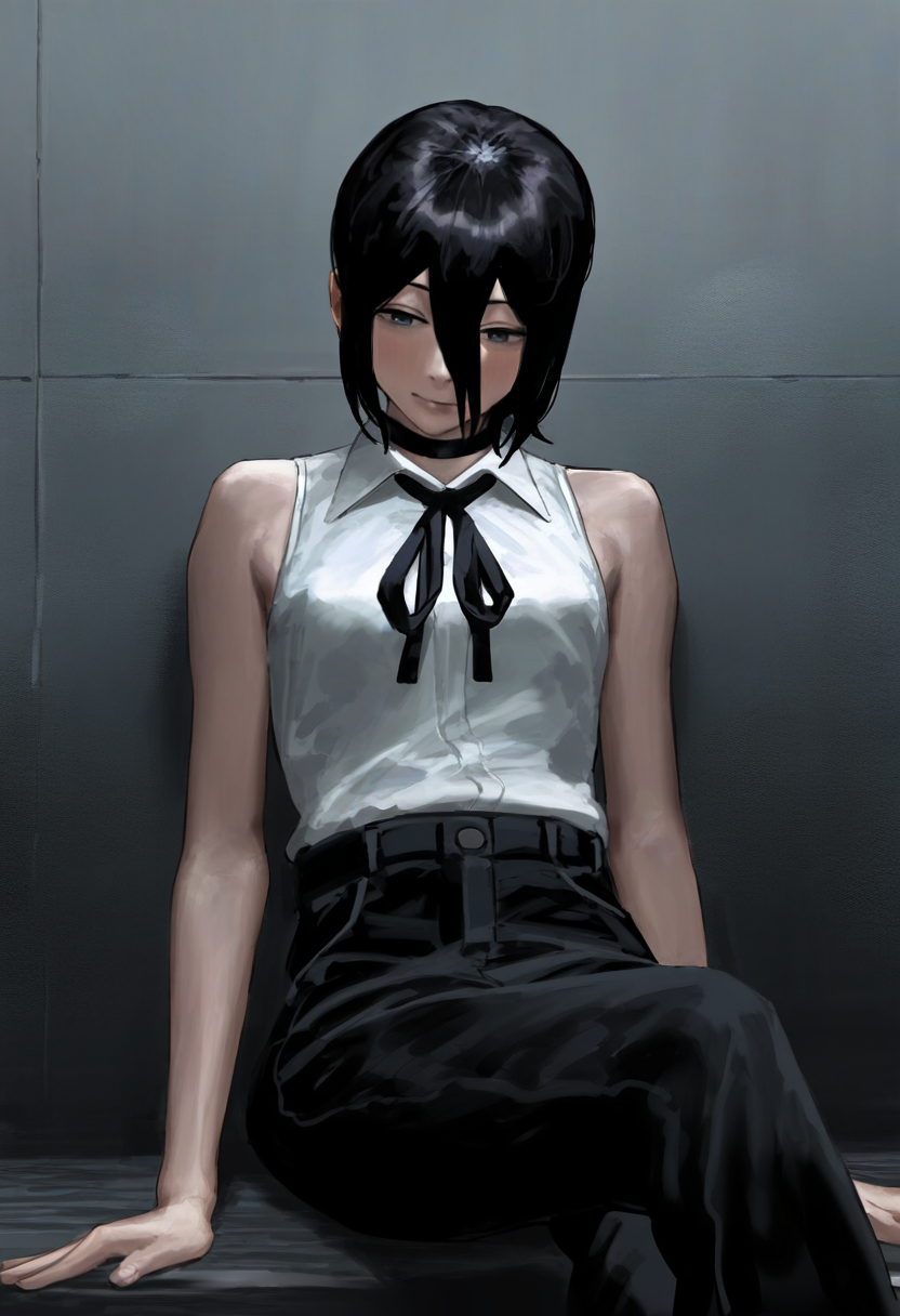 Safebooru - 1girl black choker black hair black pants chainsaw man choker closed mouth grey eyes ...