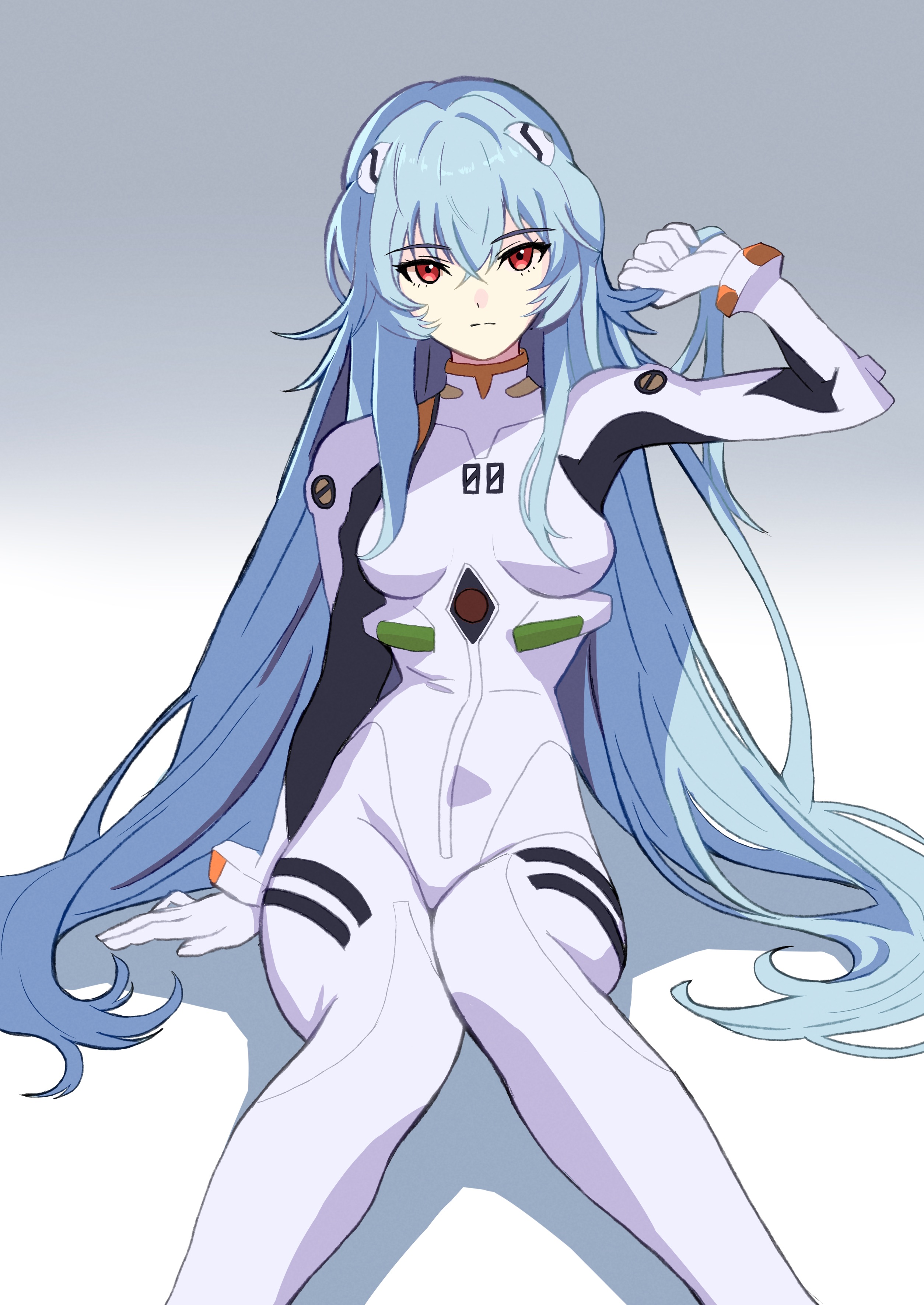 Safebooru - 1girl absurdres ayanami rei blue hair bodysuit breasts commentary request evangelion ...