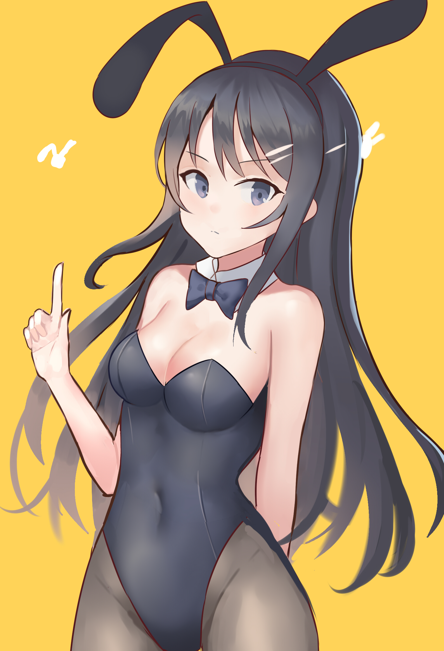 Safebooru - 1girl animal ears april cho arms behind back black hair black legwear black leotard ...