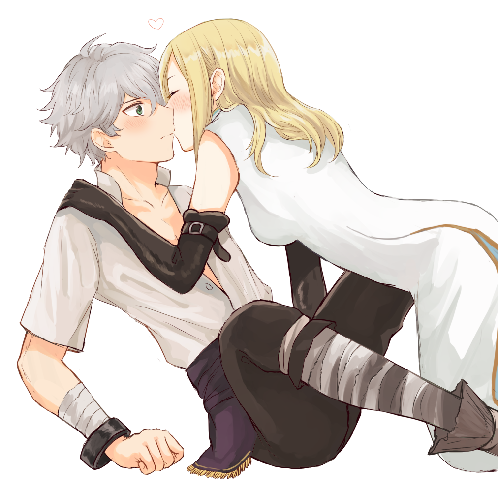 Safebooru - 1boy 1girl all fours bandage bandaged arm bandaged leg bandages black gloves blonde ...