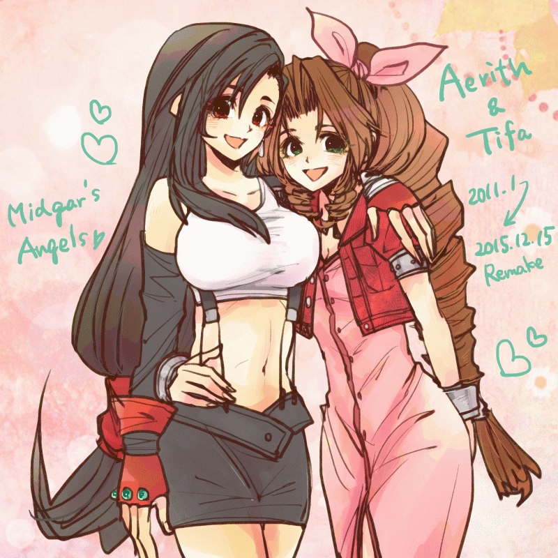 Safebooru - aerith gainsborough belt black hair bow braid breasts brown hair cleavage commentary ...