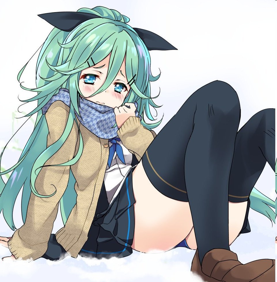 Safebooru - 1girl bangs black legwear black ribbon black serafuku black skirt blue neckwear blue ...