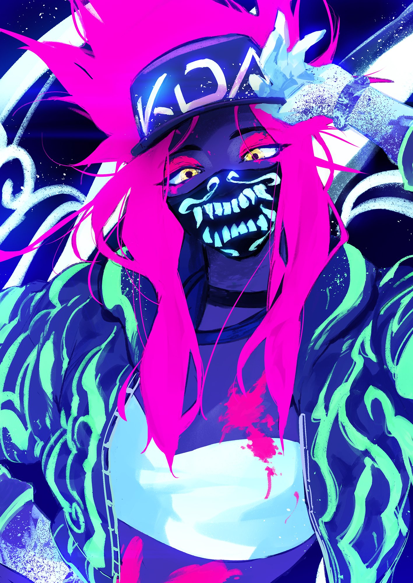 Safebooru - 1girl akali baseball cap choker eyeshadow hat highres ...