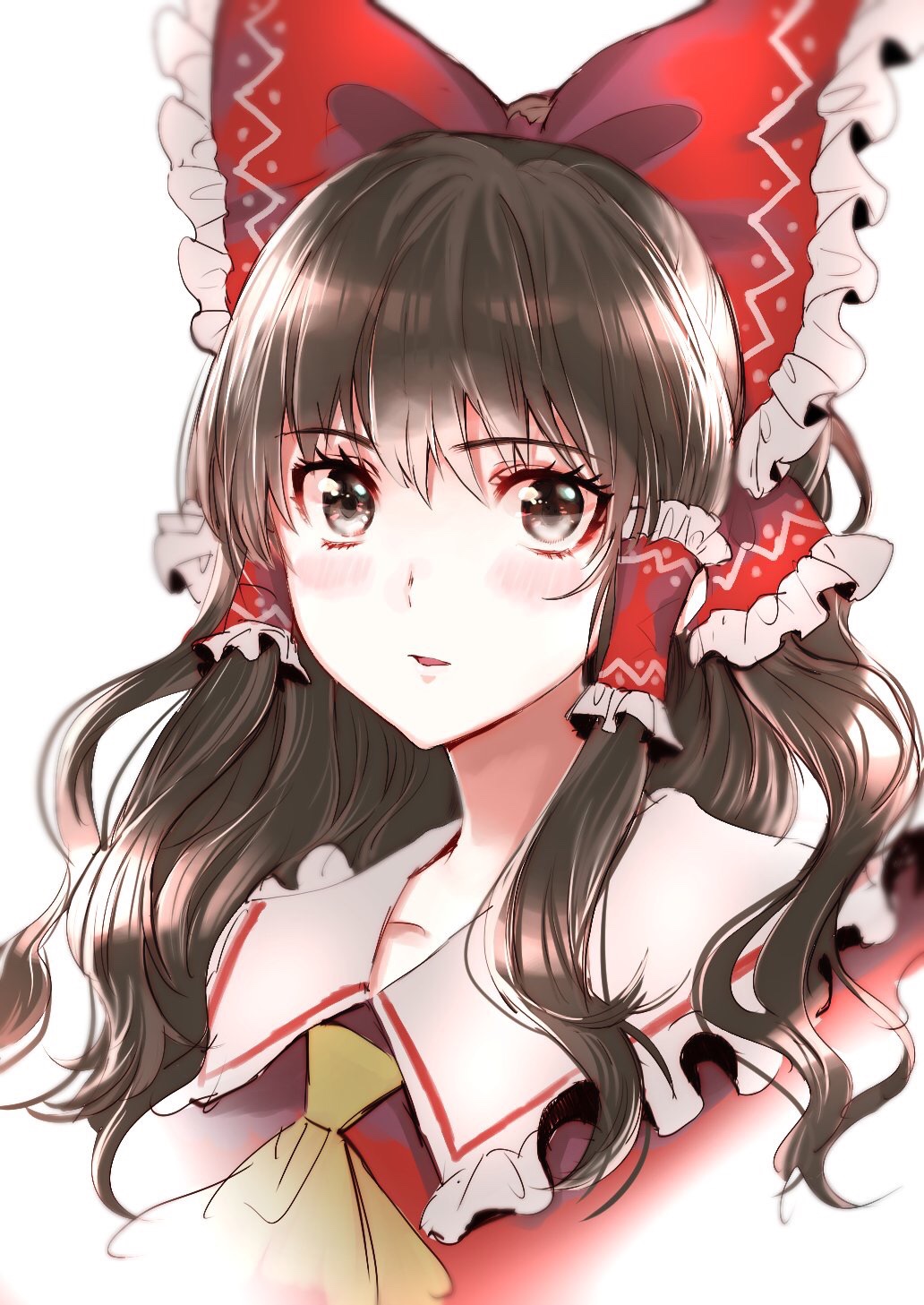 Safebooru - 1girl ascot bangs black hair bow brown eyes collarbone ...