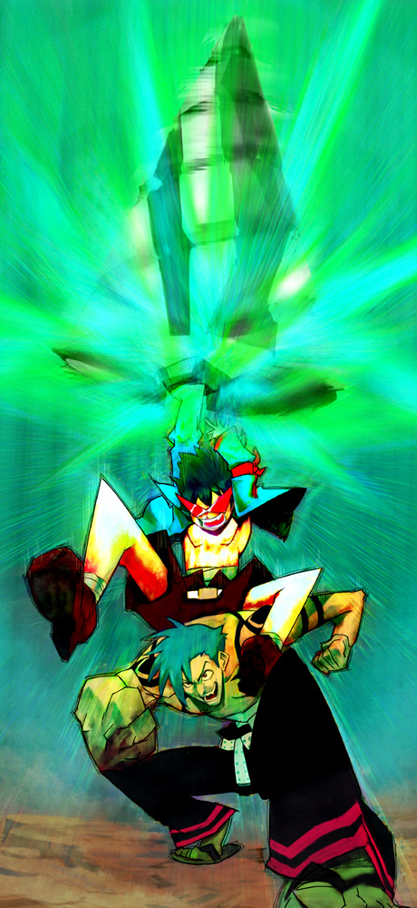 Safebooru - bandage blue hair bodypaint drill giga drill break giga ...