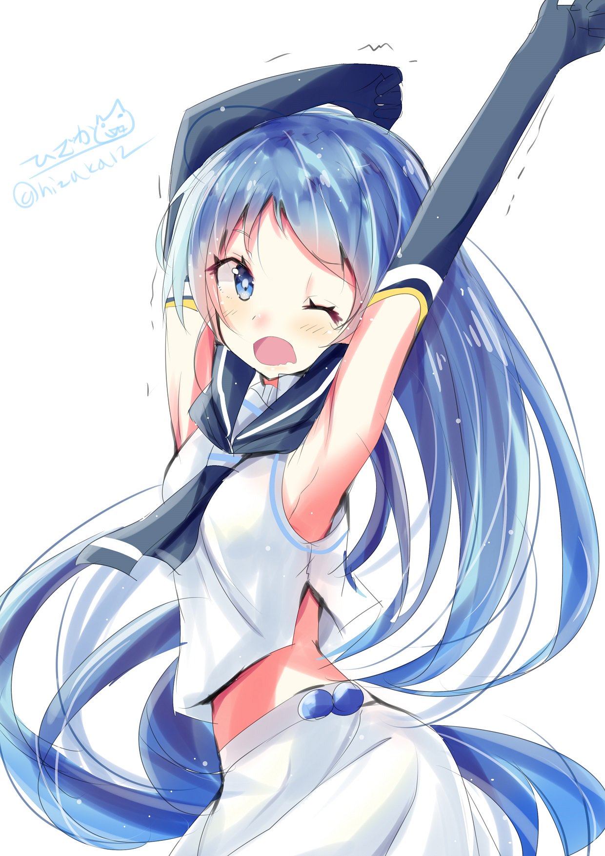 Safebooru - 1girl black legwear blue eyes blue hair blush elbow gloves eyebrows visible through ...