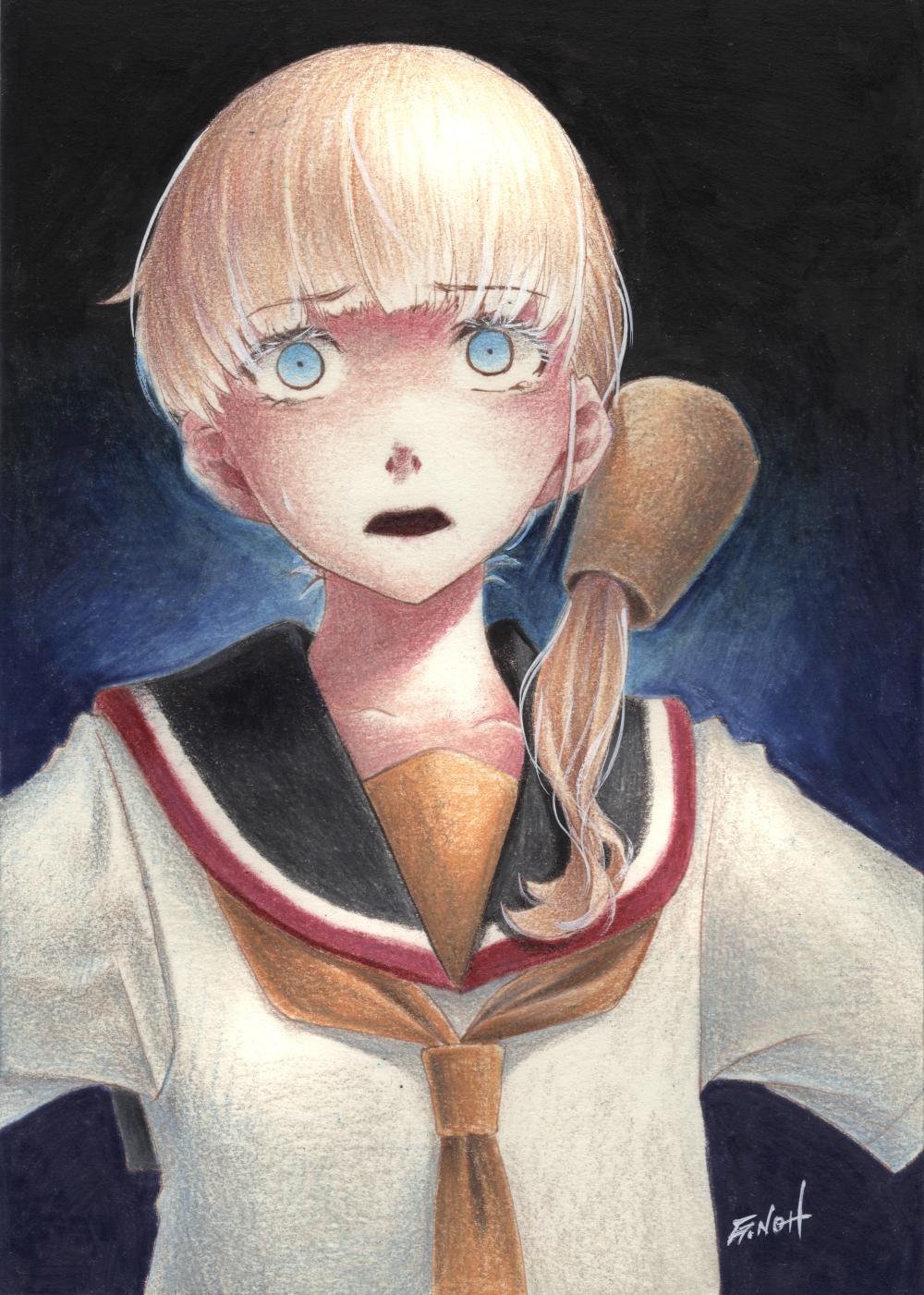 Safebooru - 1girl black sailor collar blonde hair blue eyes eyebrows visible through hair hair ...