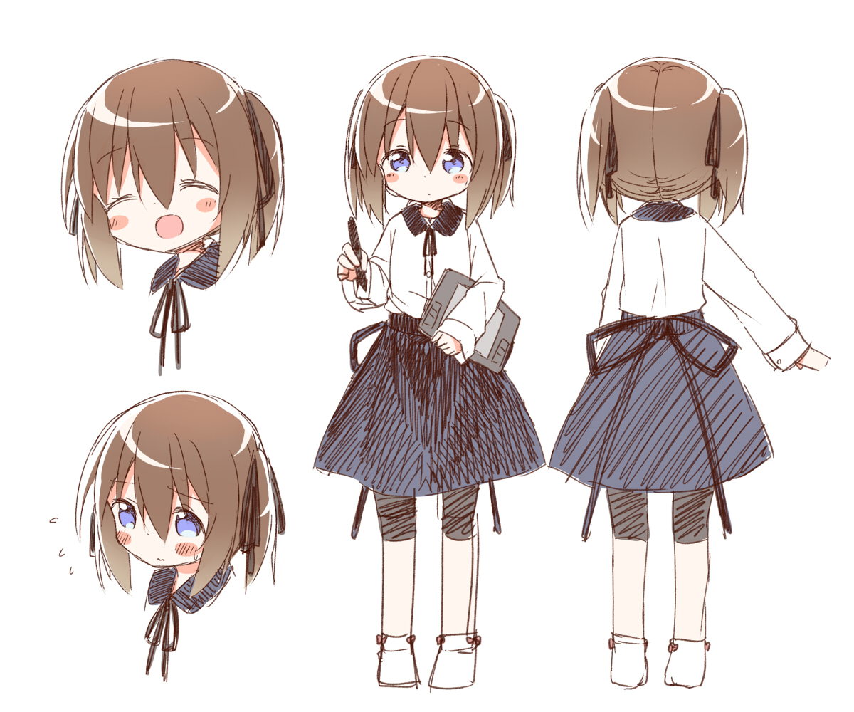 Safebooru - 1girl :d ^ ^ ayanepuna bangs black ribbon blue skirt blush brown hair closed eyes ...