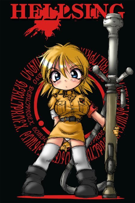 Safebooru - blonde hair blue eyes boots chibi gloves gun hellsing ...