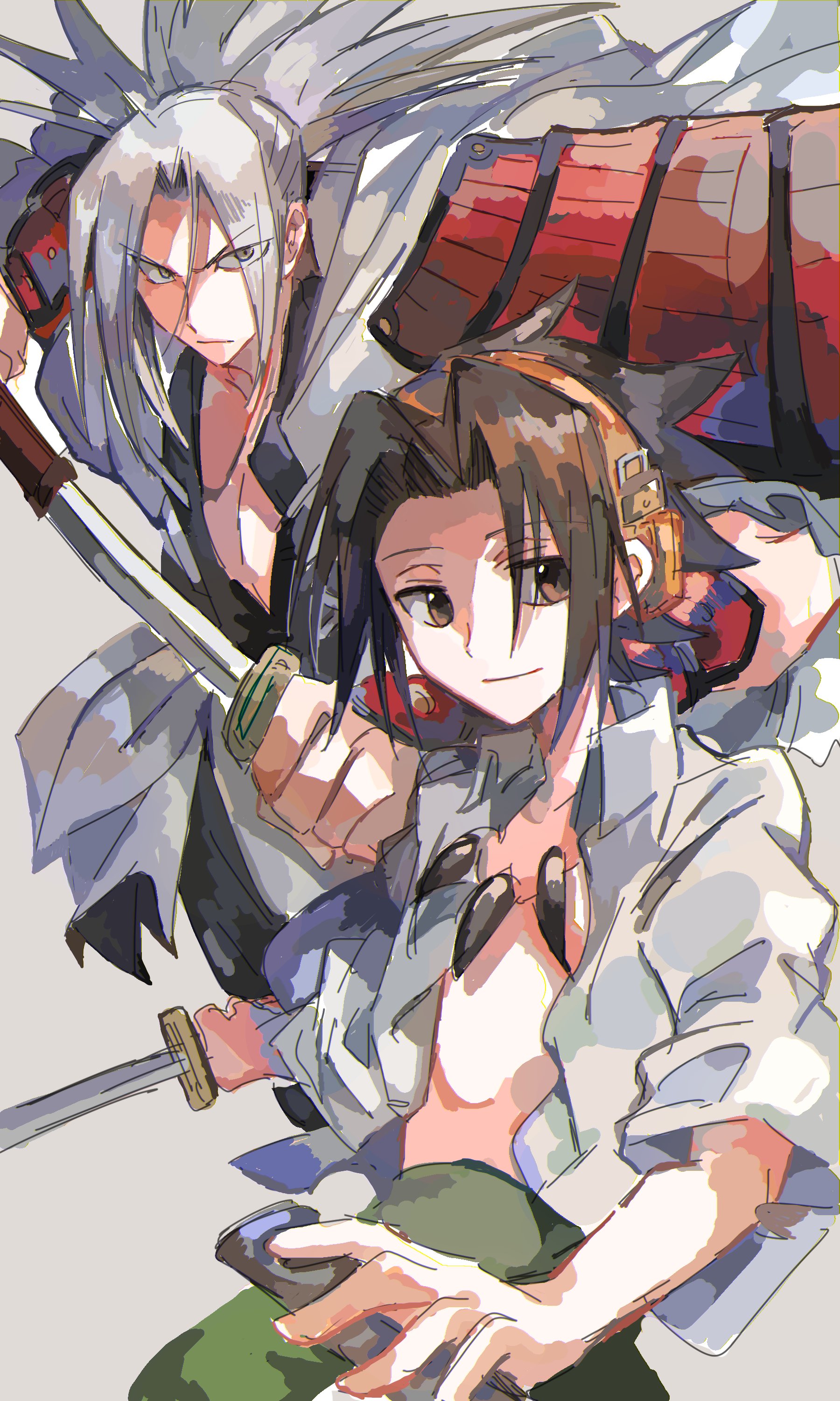 Safebooru - 2boys absurdres amidamaru asakura you brown eyes drawing ...