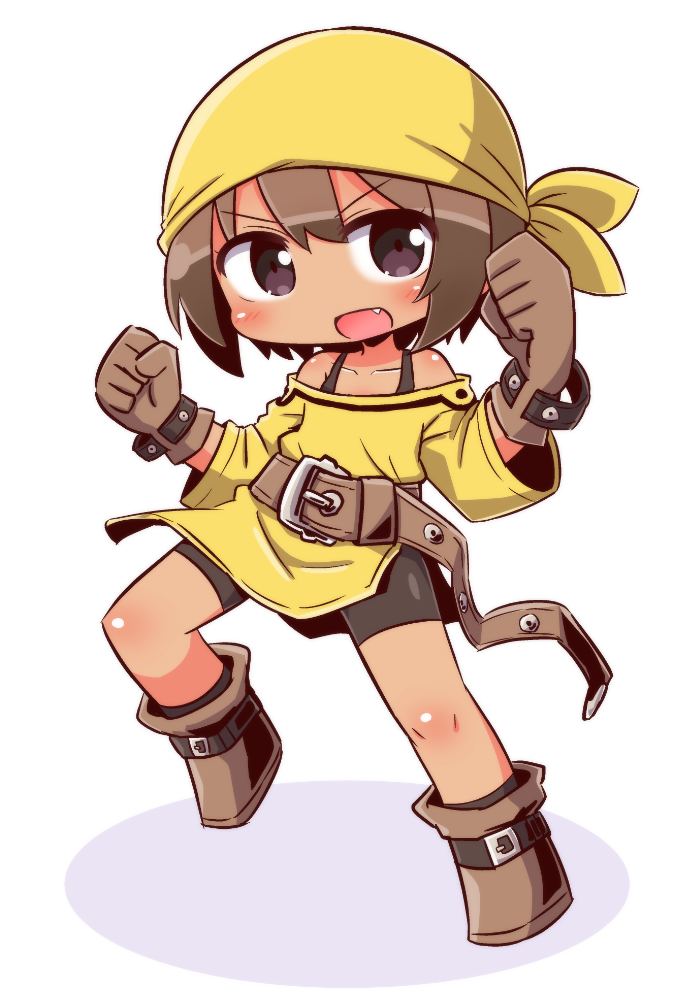 Safebooru - 1girl :d bangs bare shoulders belt belt buckle bike shorts black legwear blush boots ...