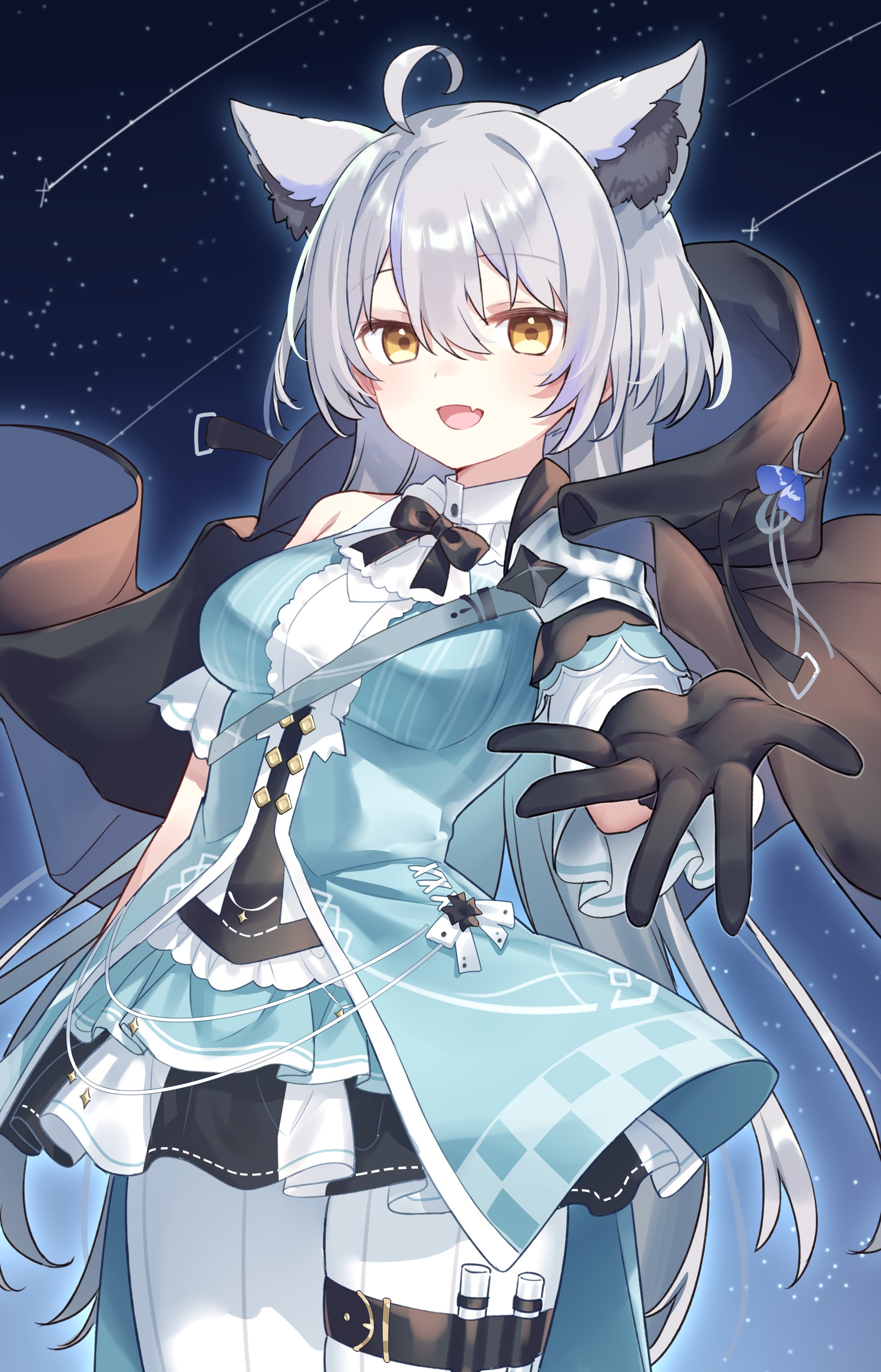 Safebooru - 1girl absurdres ahoge animal ear fluff animal ears aqua dress asymmetrical sleeves ...