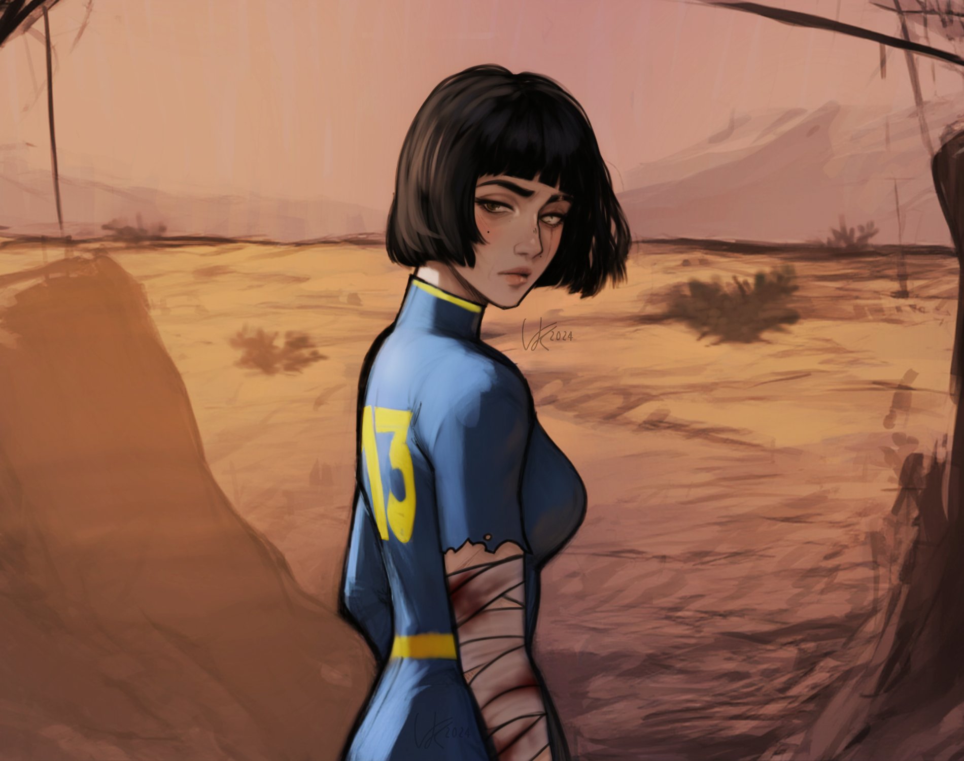 Safebooru - 1girl bandaged arm bandages black hair blood blood on ...