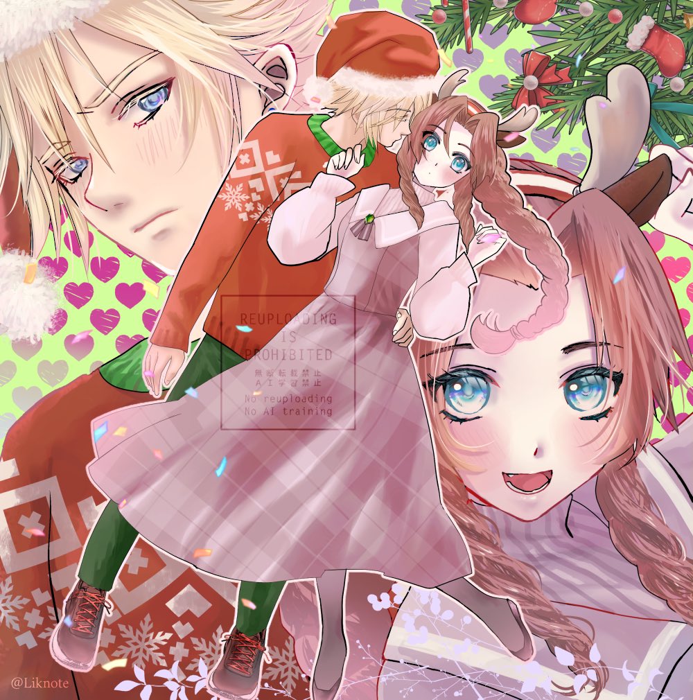 Safebooru - 1boy 1girl aerith gainsborough alternate costume antlers arm around waist blonde ...