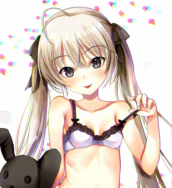 Safebooru - 1girl ahoge armpit crease bangs bare arms bare shoulders black eyes black ribbon ...