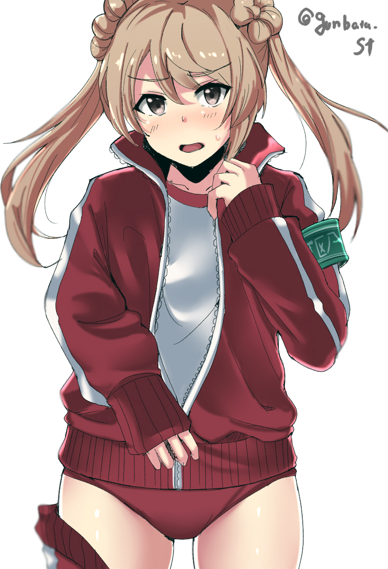 Safebooru - 1girl alternate costume blush buruma chirashi (so) cowboy shot double bun eyebrows ...