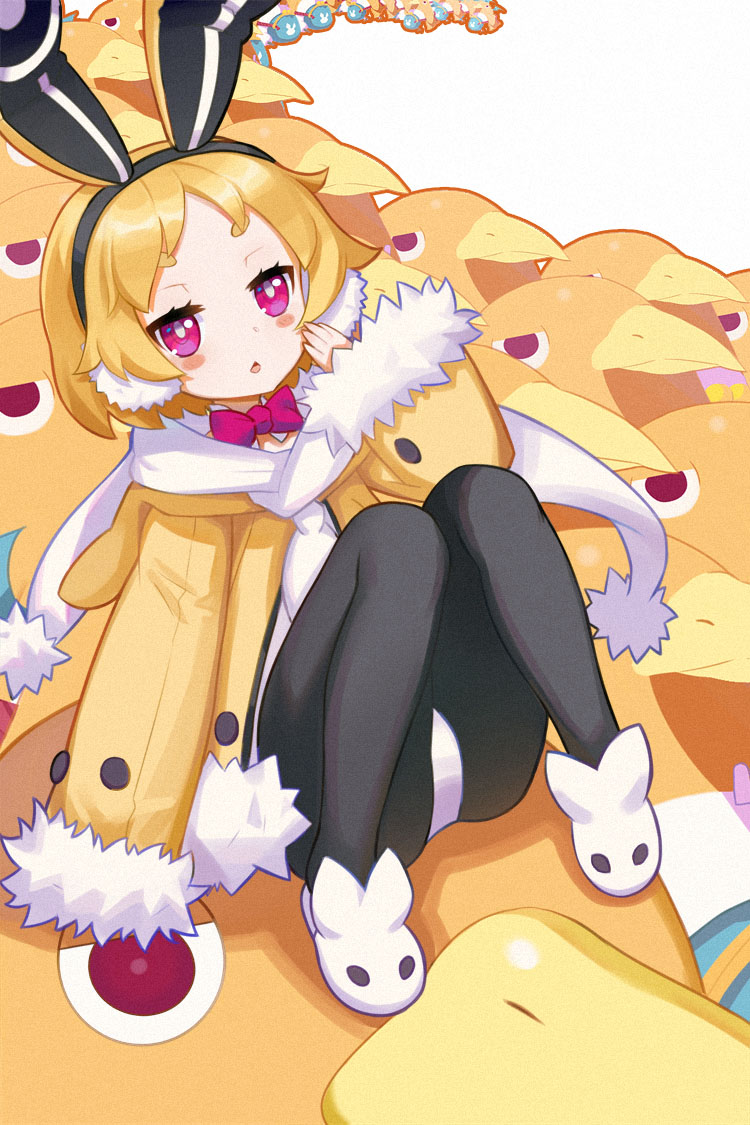 Safebooru - 1girl animal ears black legwear blonde hair bow bowtie ...