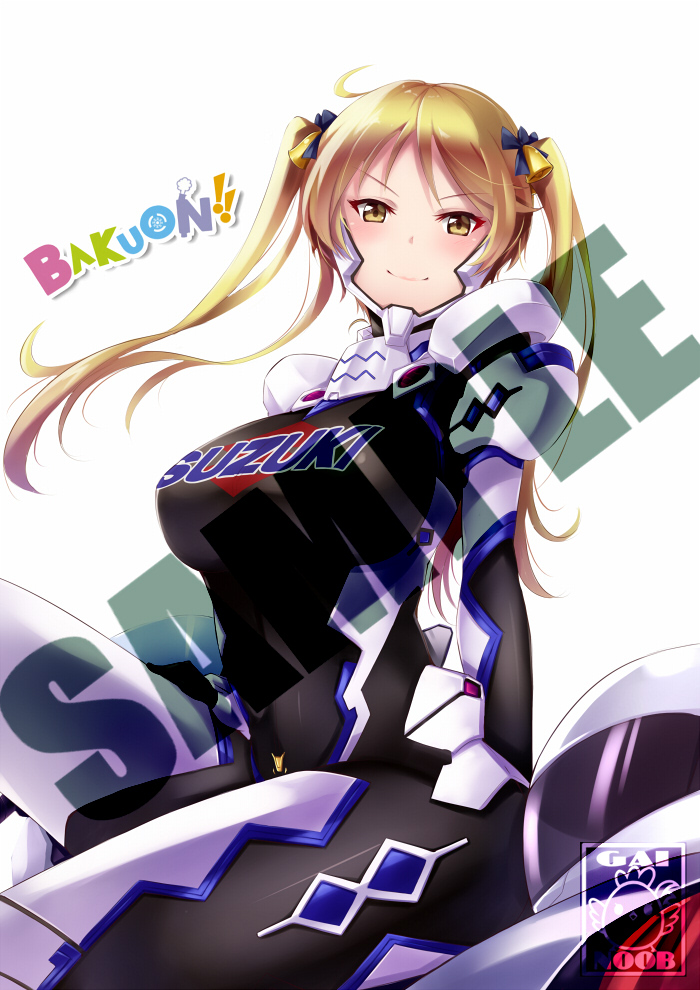 Safebooru - 1girl artist logo artist name bakuon!! bell biker clothes bikesuit blonde hair blush ...