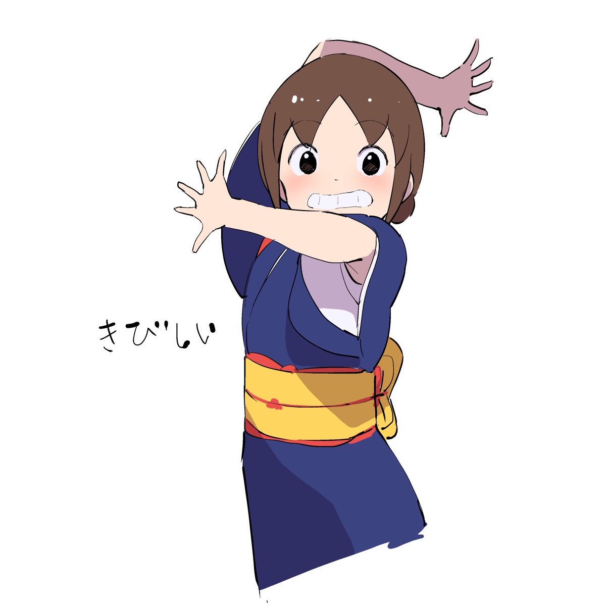 Safebooru - 1girl bangs black eyes blue kimono blush brown hair ...