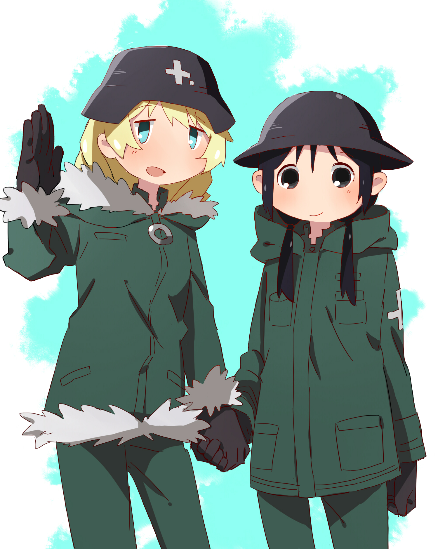 Safebooru - 2girls black eyes black hair blonde hair blue eyes brodie ...
