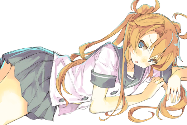 Safebooru - 1girl :o abukuma (kantai collection) aqua skirt bangs blonde hair blue eyes blush ...
