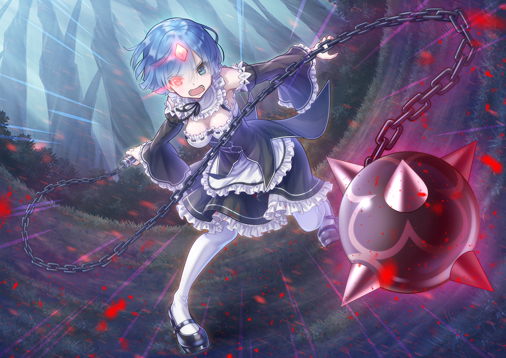 Safebooru - 1girl blue eyes blue hair emphasis lines flail frilled skirt frills glowing grass ...