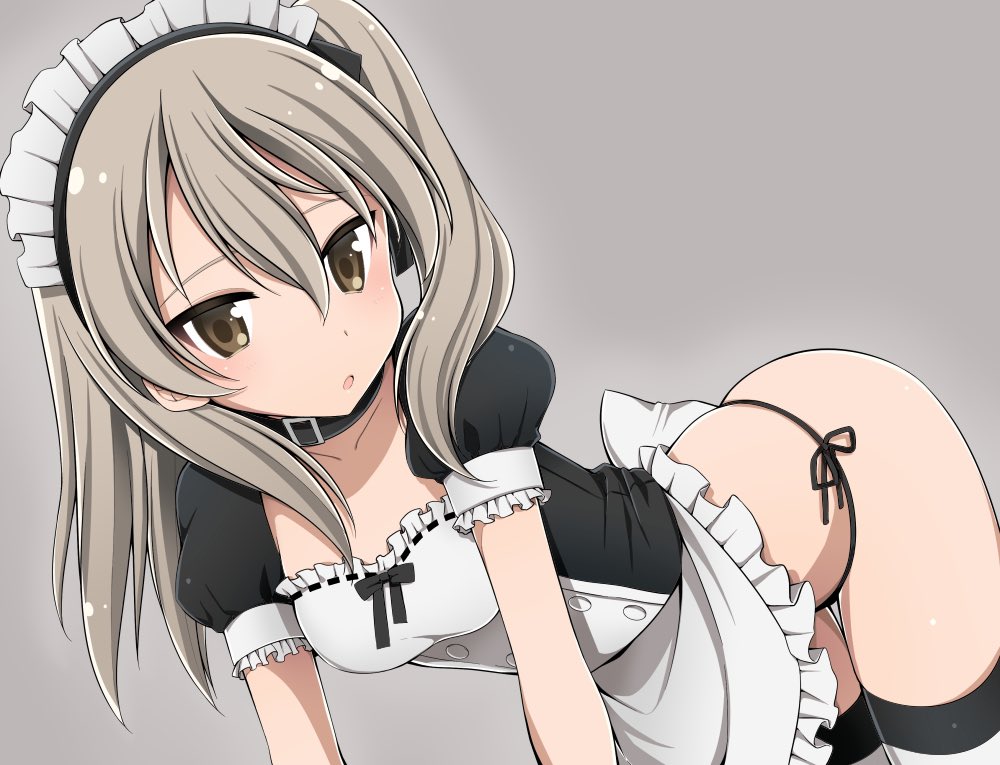 Safebooru - 1girl :o all fours alternate costume apron bangs black blouse black choker black ...