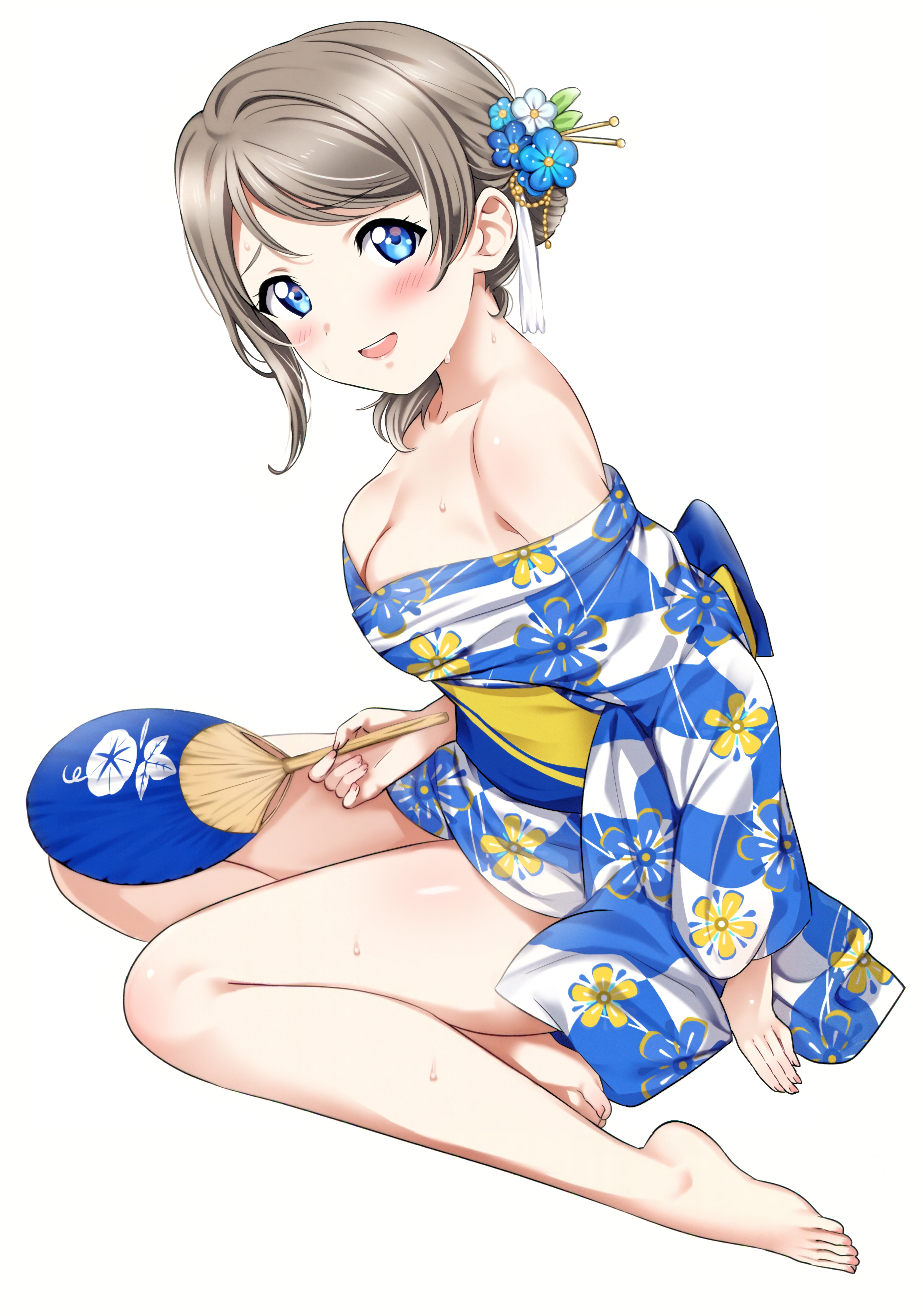 Safebooru - 1girl absurdres alternate hairstyle bangs bare shoulders barefoot blue eyes blue ...