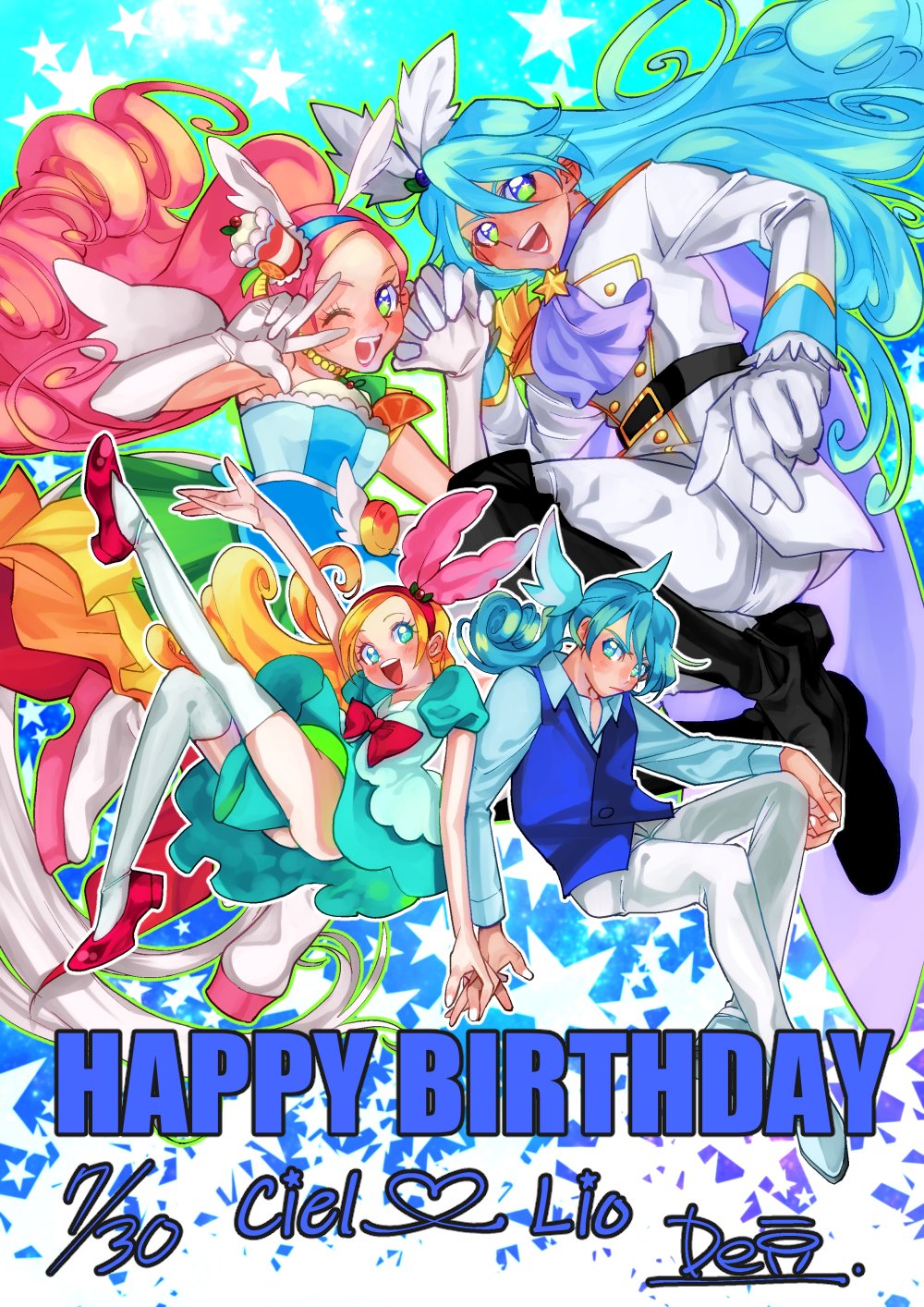 Safebooru - 2boys 2girls blonde hair blue eyes blue hair brother and ...