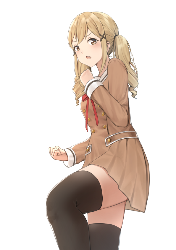 Safebooru - 1girl bang dream! black legwear blonde hair blush brown eyes brown skirt clenched ...