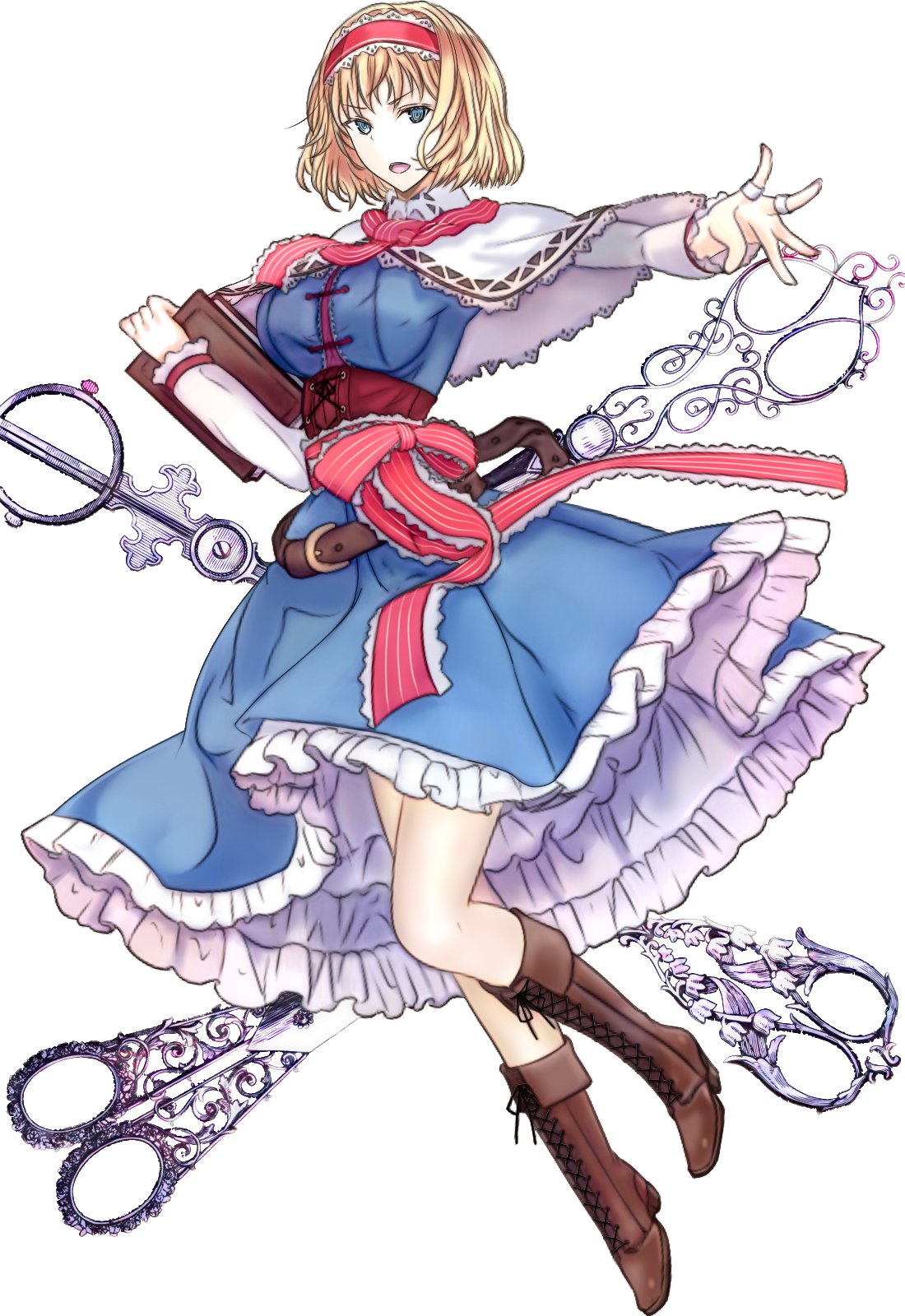 Safebooru - alice margatroid blonde hair blue eyes book boots breasts capelet dress hairband ...