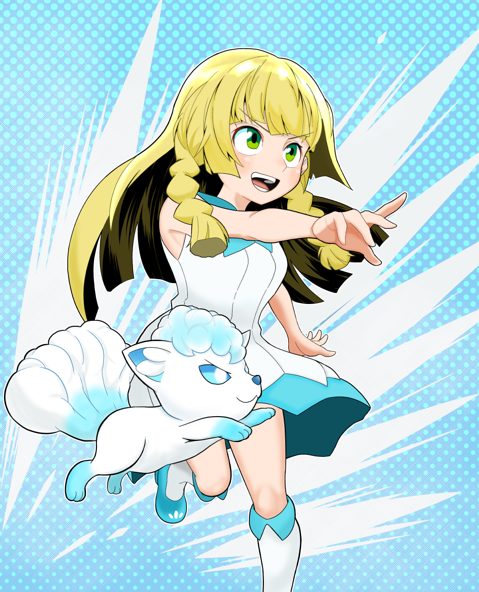 Safebooru - 1girl alolan vulpix blonde hair creatures (company) dress ...