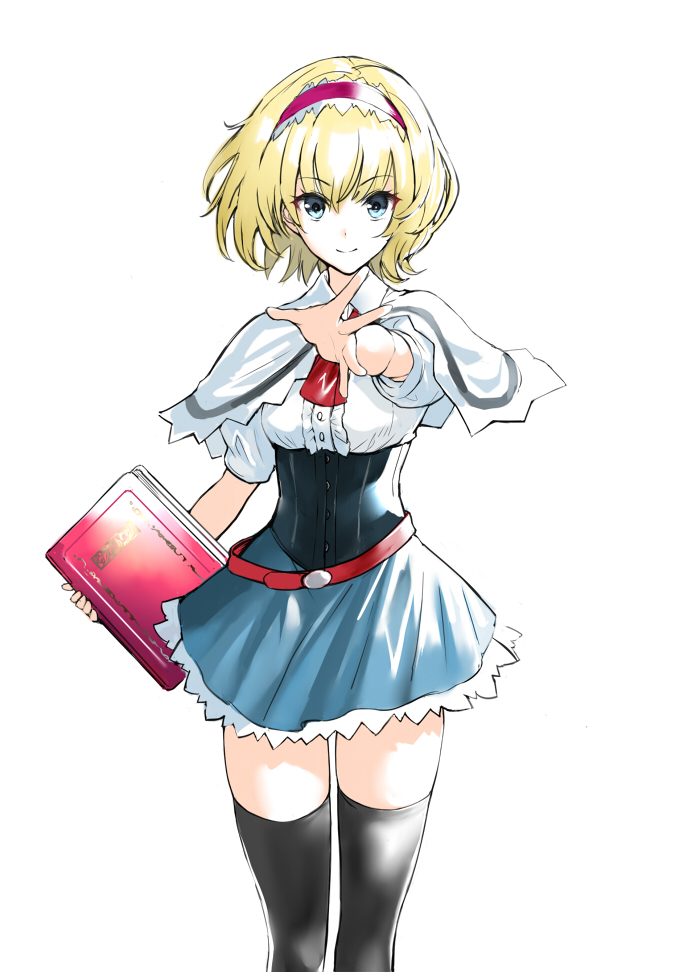 Safebooru - 1girl alice margatroid aqua eyes bangs belt black legwear blonde hair blue skirt ...