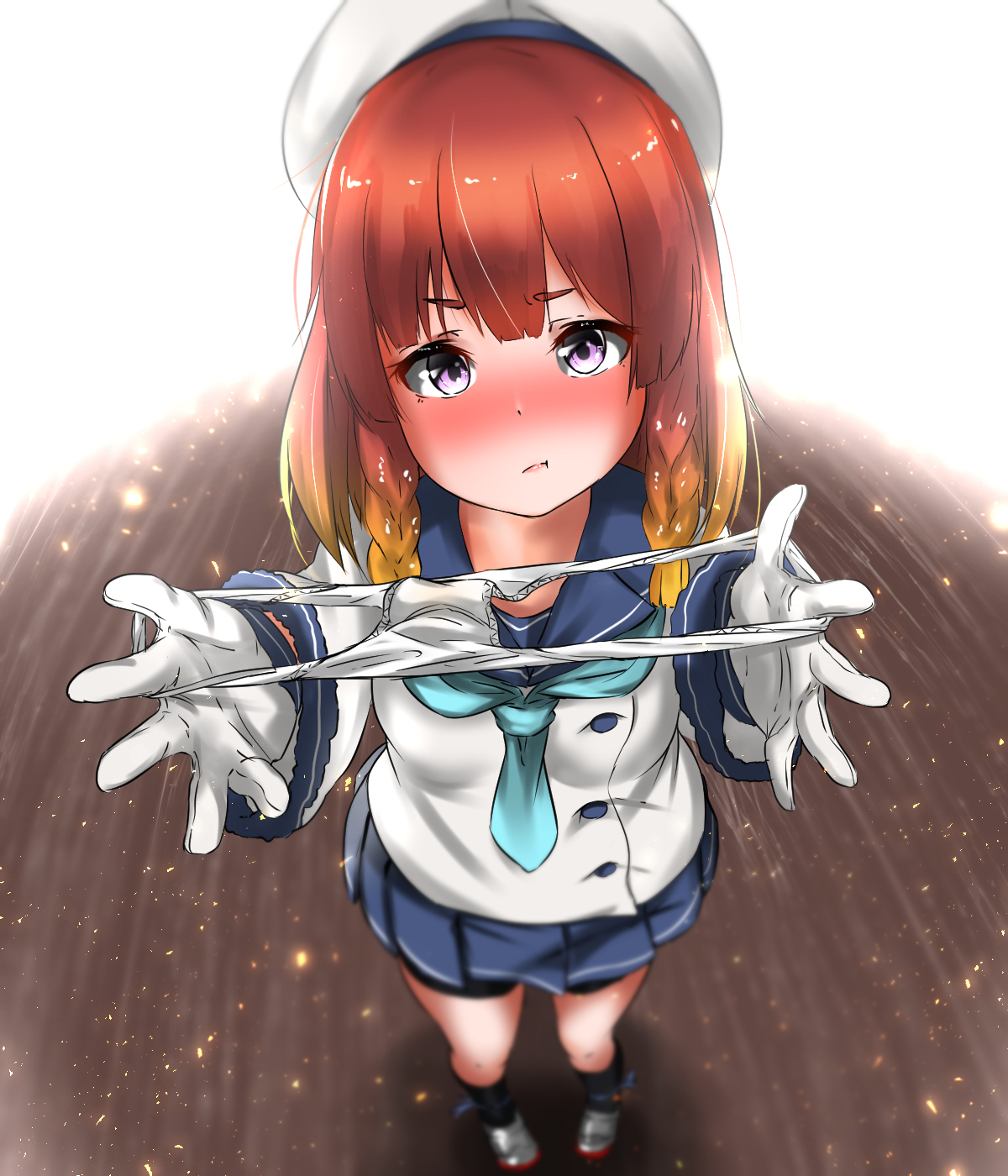 Safebooru - 1girl bike shorts black legwear blonde hair blue eyes blue neckwear blue ribbon blue ...