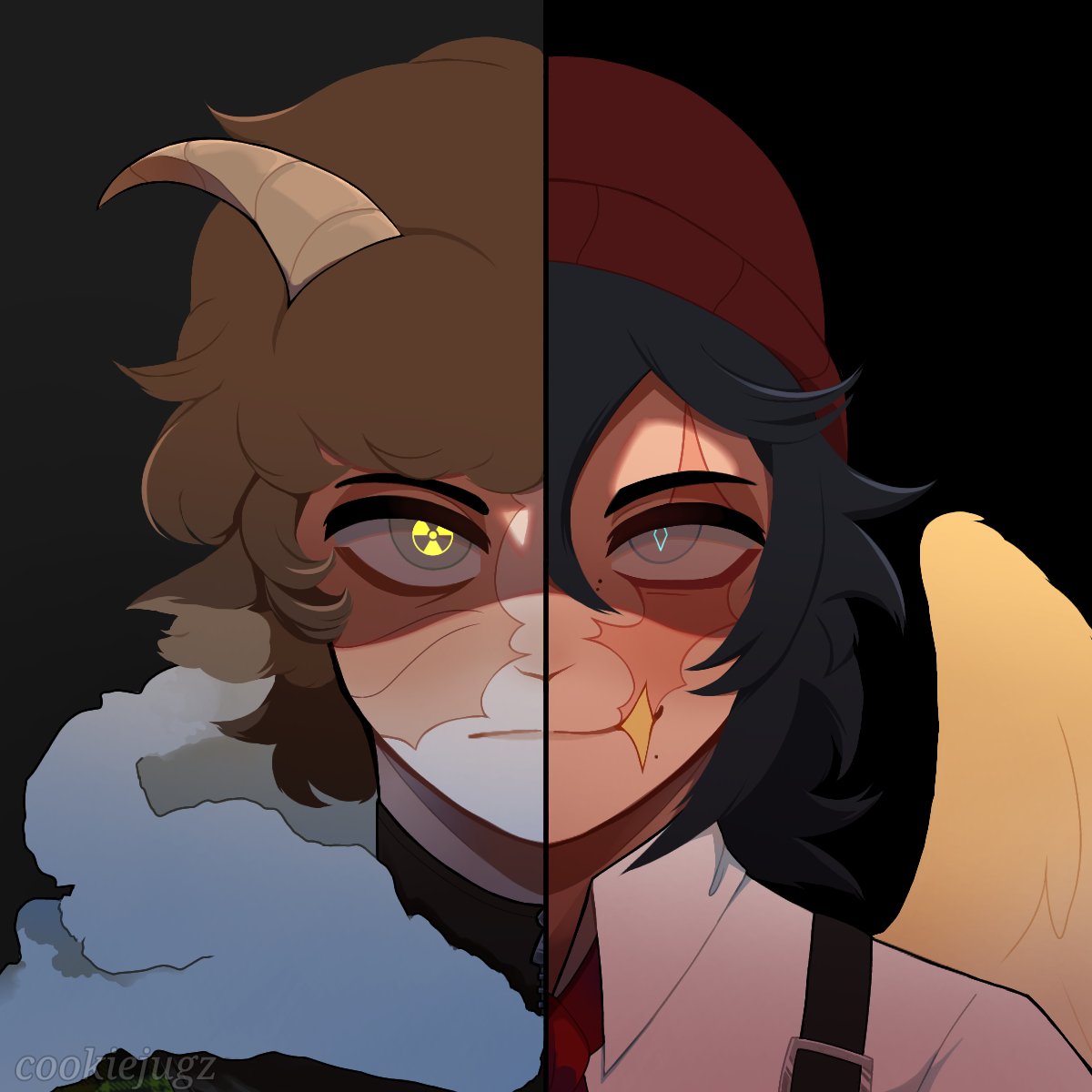 Safebooru - 2boys animal ears bangs bird wings black hair brown hair ...