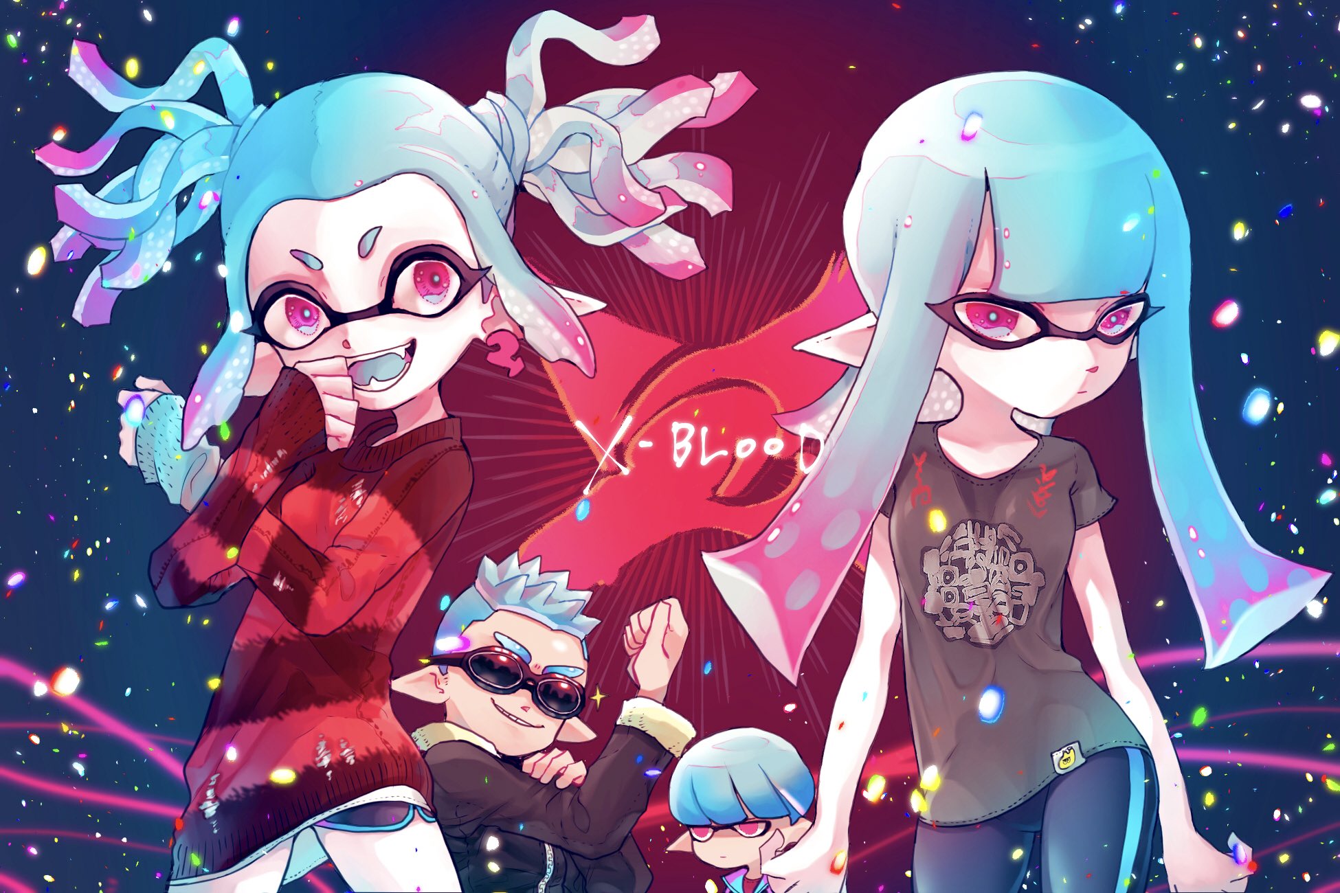 Safebooru - 2boys 2girls bowl cut domino mask fangs highres hime cut ...