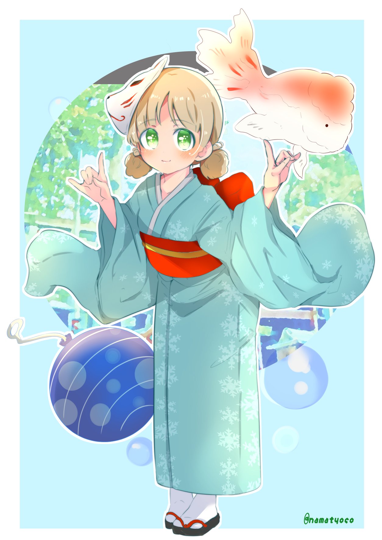 Safebooru - 1girl \m/ aki (girls und panzer) aqua kimono bangs black ...