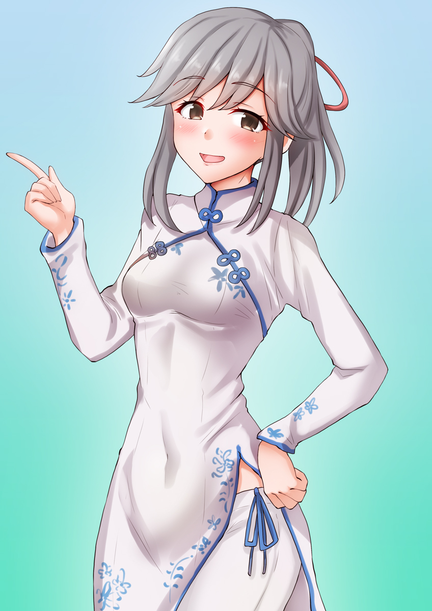 Safebooru - 1girl alternate costume anti (untea9) ao dai bikini blue background breasts brown ...