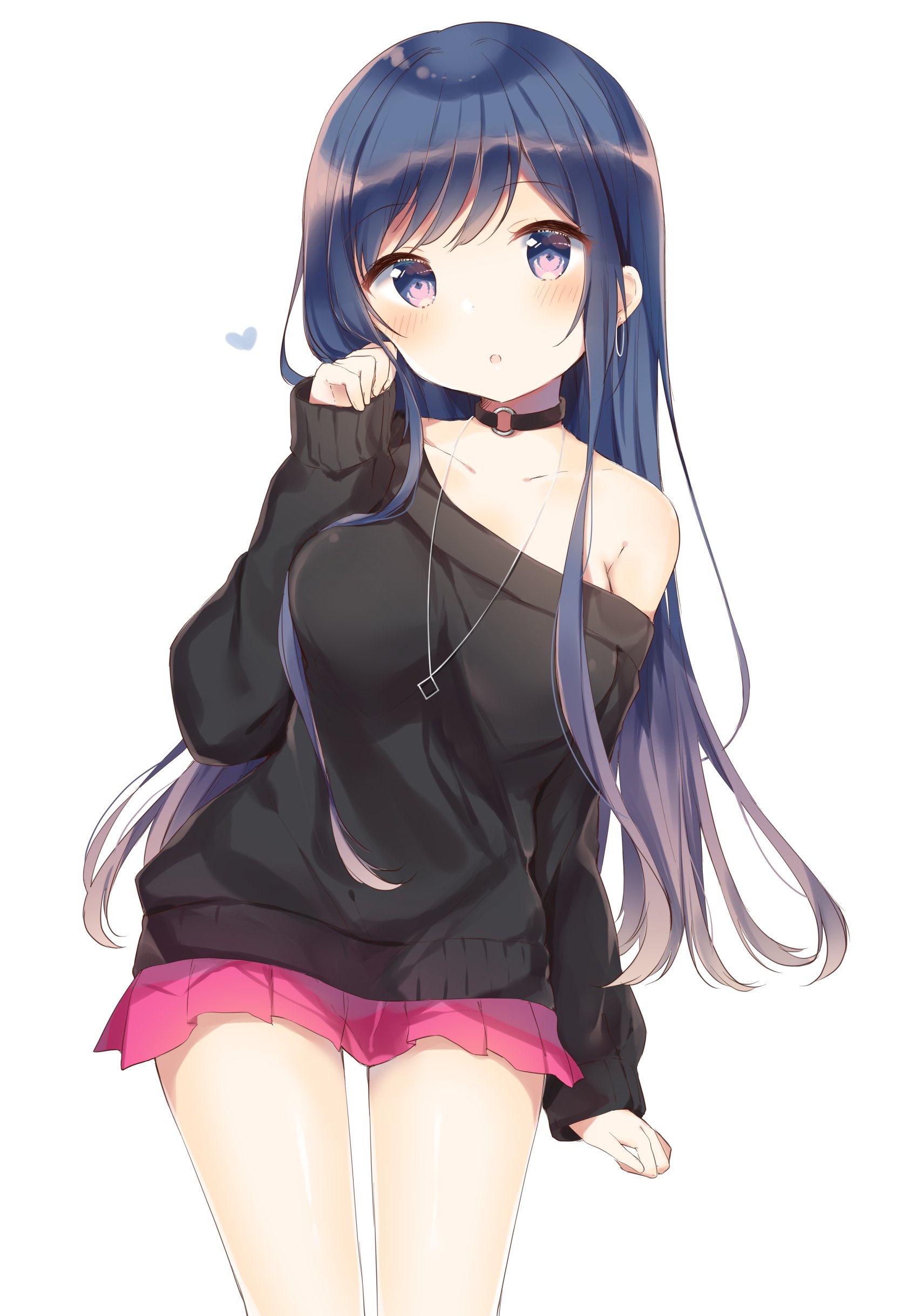 Safebooru - 1girl :o absurdres armpit crease bare shoulders black choker black sweater blue eyes ...