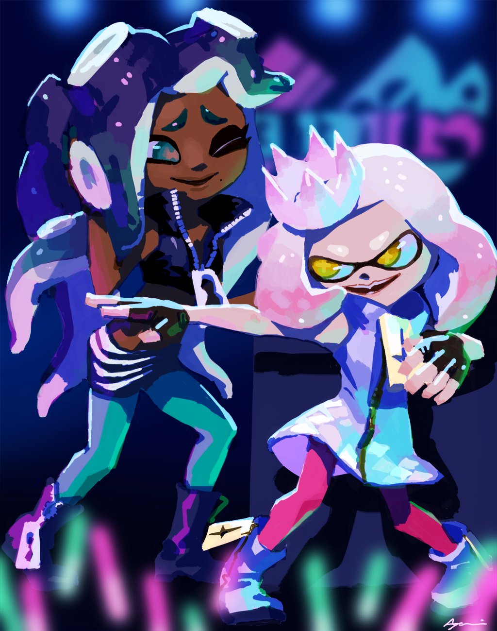 Safebooru - + + 2girls :d aqua eyes aqua hair aqua legwear ayumi ...