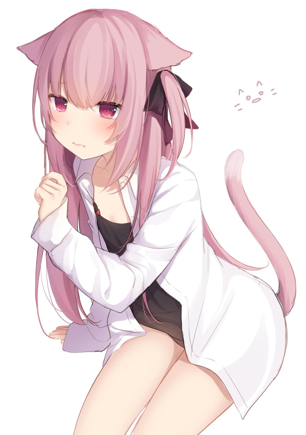 Safebooru - 1girl amashiro natsuki animal ears arm support bangs black bow black camisole black ...