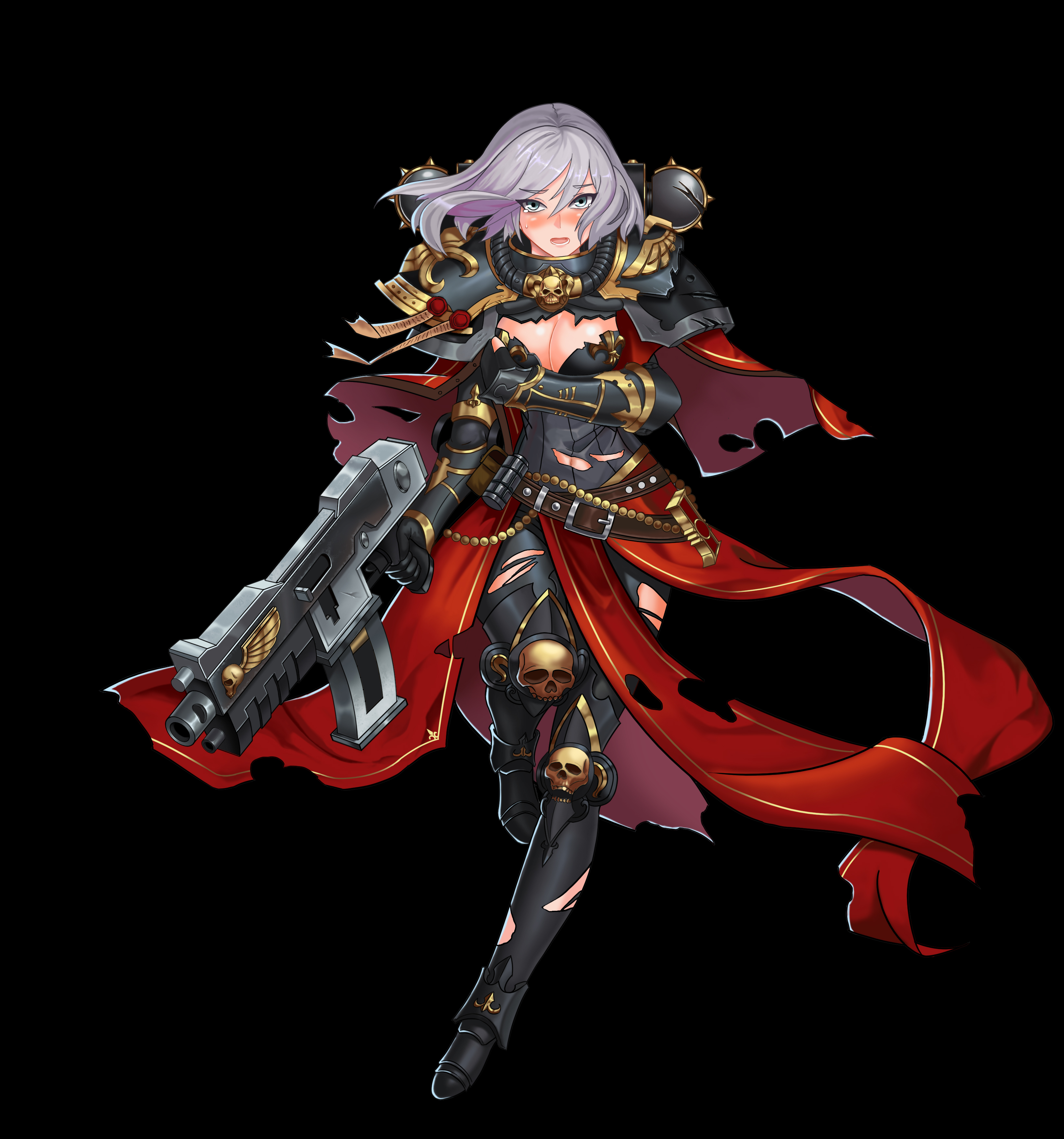 Safebooru - 1girl absurdres adepta sororitas armored boots black background blush bolter boots ...