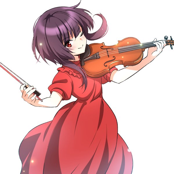 Safebooru - 1girl black hair blush bow (instrument) dress instrument ...