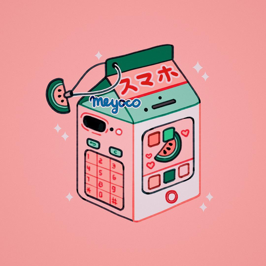 Safebooru - artist name cellphone food fruit heart keypad meyoco milk ...