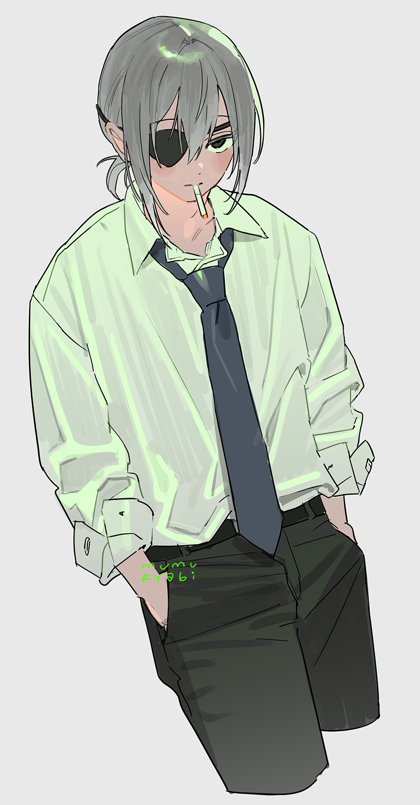 Safebooru - 1boy artist name belt black belt black eyes black necktie black pants cigarette ...