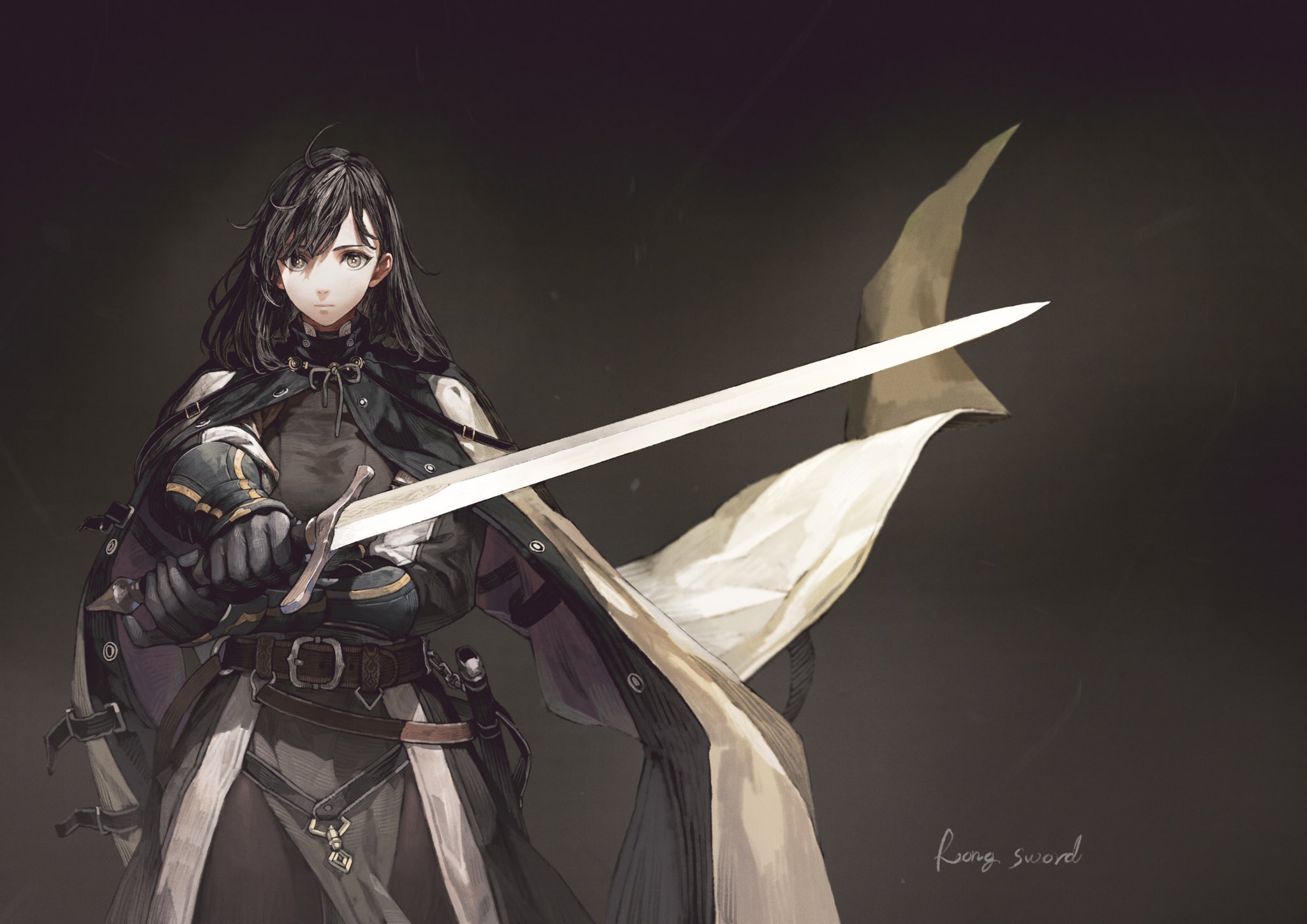 Safebooru 1girl Armor Belt Black Background Black Eyes Black Hair 5688