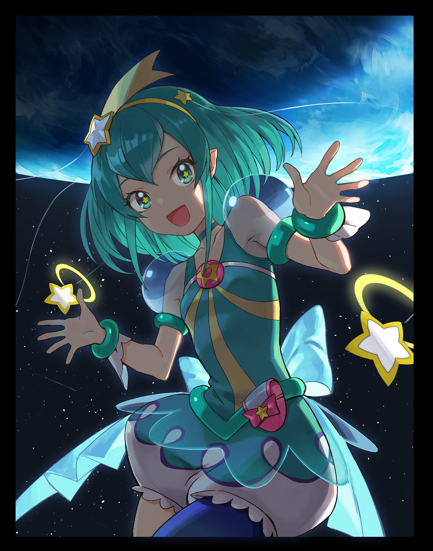 Safebooru - 1girl aqua eyes aqua hair blue bow blue choker blue legwear ...