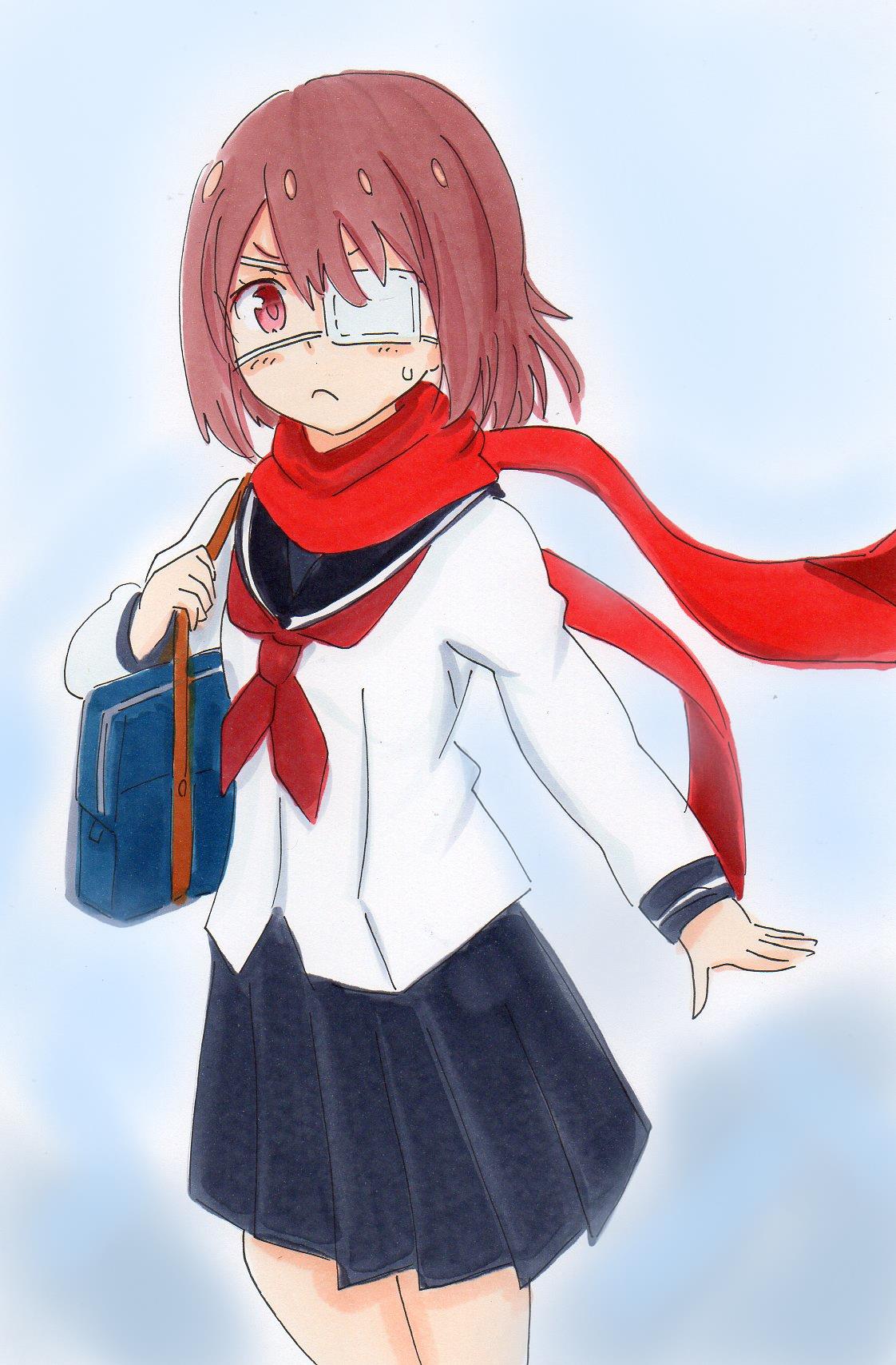 Safebooru - bandage blush brown hair chuunibyou eyepatch highres ...