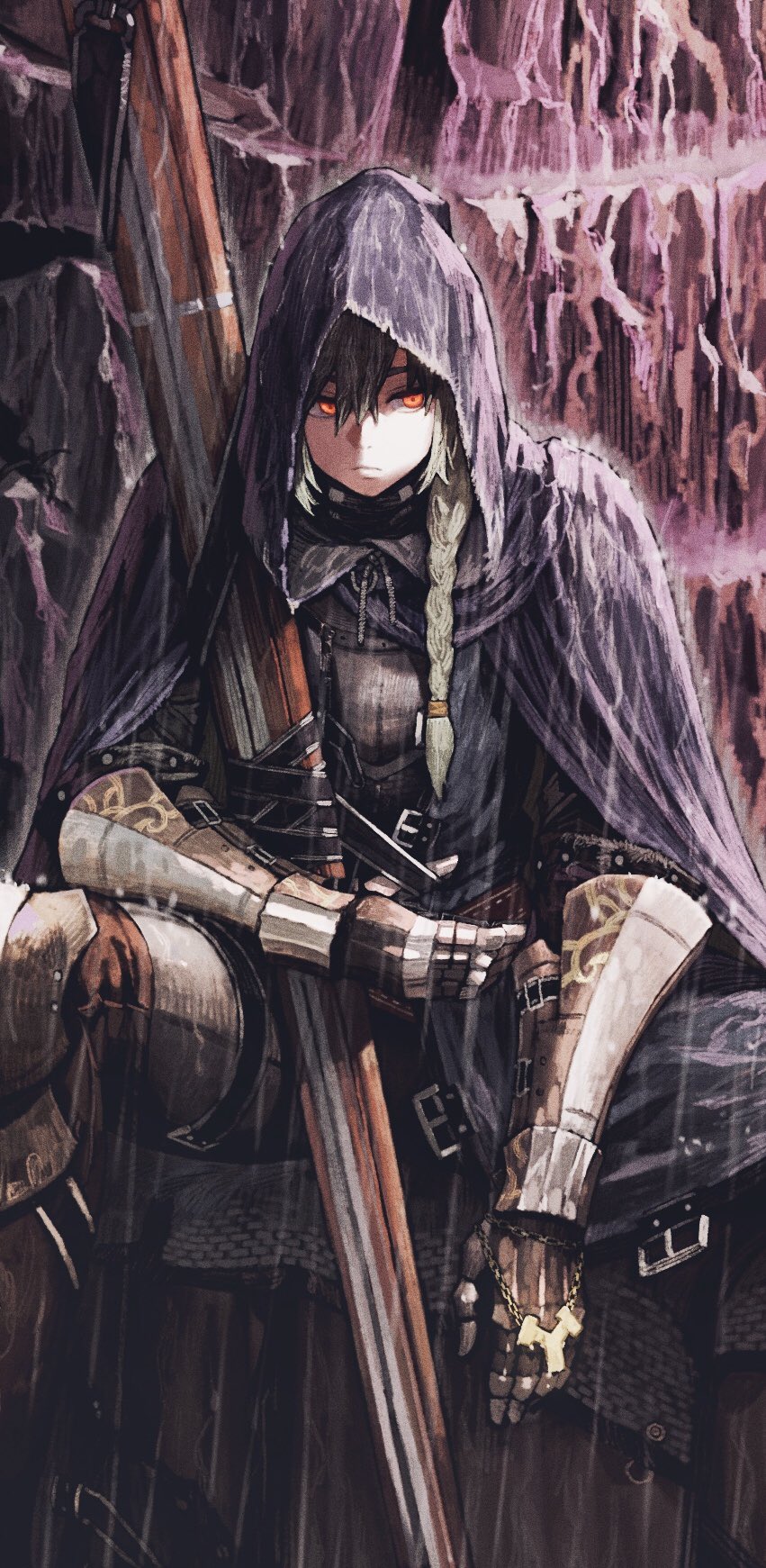 Safebooru - 1girl armor braid claymore (sword) cloak full armor ...